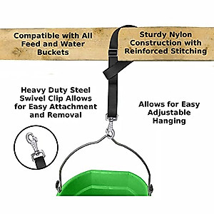 Rosemarie Horse Bucket Strap Hangers,Horse Suppliers Adjustable Nylon Straps up to 700 lbs for Hay Nets, Water Buckets,Hanging-Pratical and Easy Use(4 Pack) (Black)