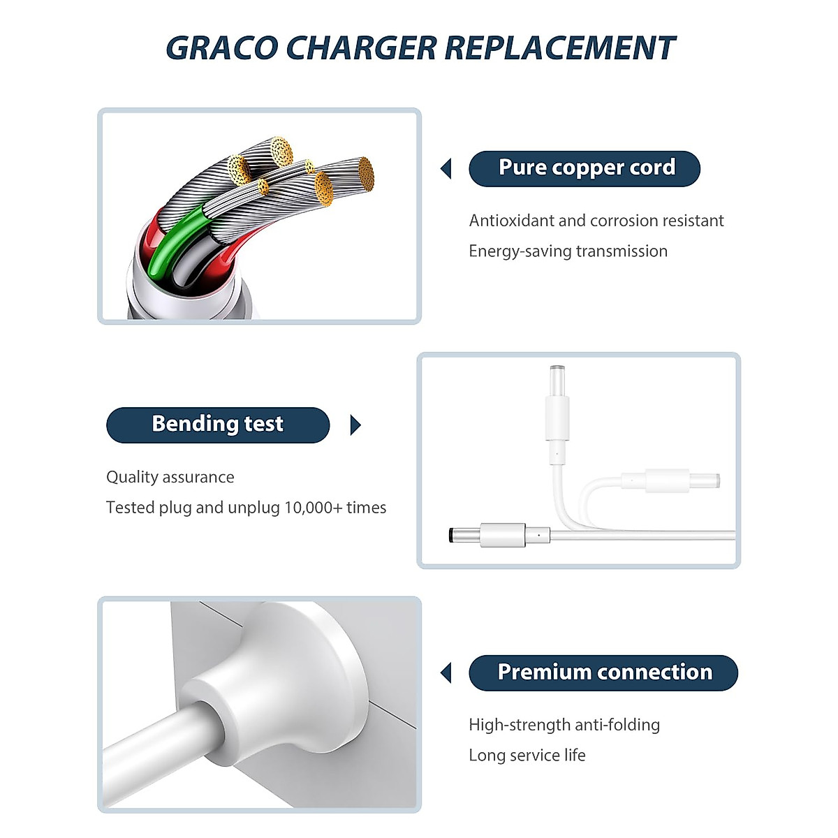 CONMDEX Graco Swing Power Cord 6ft, Replacement for Duetsoothe/DuoGlider/Graco Baby Swing/Graco Simple Sway Swing/Glider LX/Simple Sway LX, Adapter 5V Charger Baby Swing Ideal for Parents, White