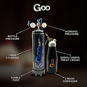 GOO Premium Whipped Cream Charger - Food Grade Nitrous Oxide Tank - For Any Standard Whipping Cream Dispenser - Pure Flavored N2O Whip Cream Chargers - Blueberry Flavor - 1100g Cylinder