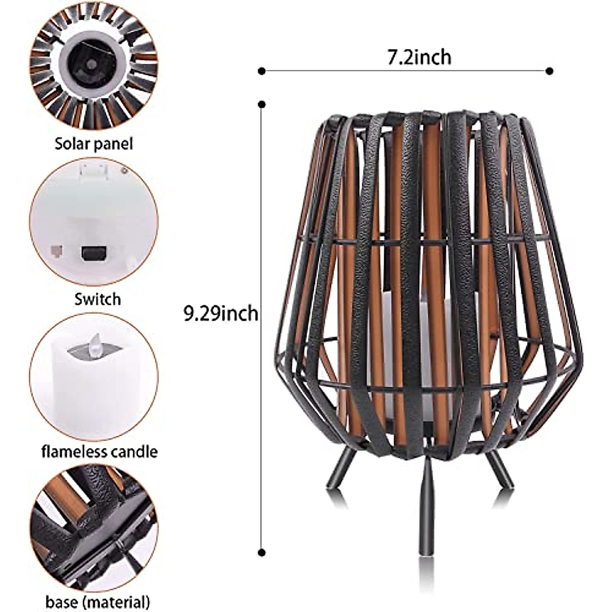 Solar Lantern Outdoor Waterproof with Flickering Flame, Candle Decorative Lights Solar Rattan Lanterns for Patio Garden Pathway Yard Desk