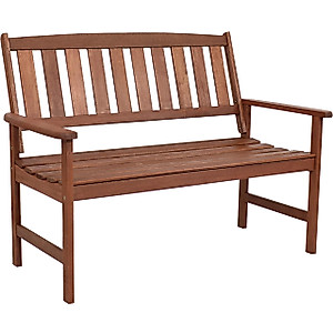 Sunnydaze Solid Meranti Wood 2-Seat Outdoor Garden Bench with Rustic Teak Oil Finish