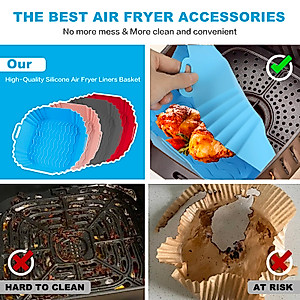 4 Pack Silicone Air Fryer Liners, Reusable Air Fryer Basket Bowl for 4 to 7 QT, Replacement of Flammable Parchment Paper, 8in Square Baking Tray Pots, Easy to Clean for Oven Accessories(4 Colors)
