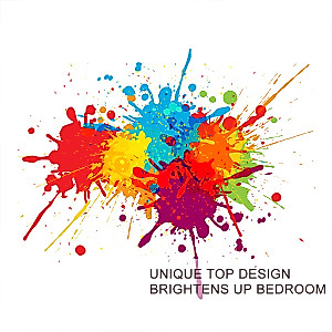 BlessLiving Bright Colorful Rainbow Bedding Set 3 Pieces Girls Paint Splatter Abstract White Duvet Cover Pop Art Home Decor Bedroom Set (Twin)