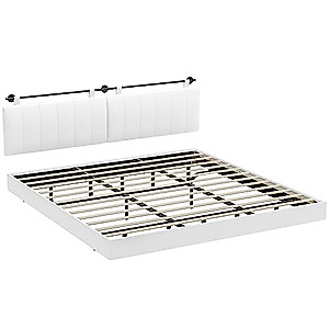 Hasuit King Floating Bed Frame with Led Light, Modern Inspired King Size Bed Platform, Vegan Leather Upholstered Wall Mounted Headboard, No Box Spring Needed, Noise Free, Easy Assembly