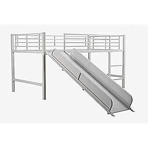 DHP Junior Twin Metal Loft Bed with Slide, Multifunctional Design, White with White Slide