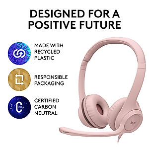 Logitech H390 Wired Headset for PC/Laptop, Stereo Headphones with Noise Cancelling Microphone, USB-A, in-Line Controls for Video Meetings, Music, Gaming and Beyond - Rose