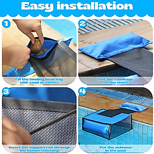 Swimming Pool Net Leaf Liberate Hands Skimmer with Animal Saving Escape Ramp, Heavy Duty Pool Leaf Fine Mesh Cleaning Net Skimmer, Rescue Pool Critter Saver Floating Ramp Accessories (Dark Blue)