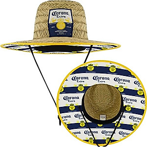 Corona Extra Sun Hat, Adult Large Wide Brim Straw Lifeguard Cap for Men and Women, Beach and Pool Accessories, Brown, One Size