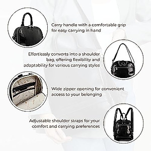 Time Resistance Leather Backpack Convertible to Shoulder Bag Full Grain Real Leather Travel Versatile Bag (Black)