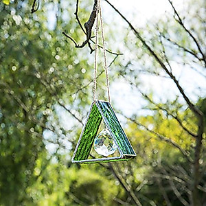 H&D HYALINE & DORA Handcrafted Pyramid in Stained Glass, Crystal Ball Prism Decor Stained Glass Window Sun Catcher Hangings Ornament, Home Table Wall Car Decor,Green