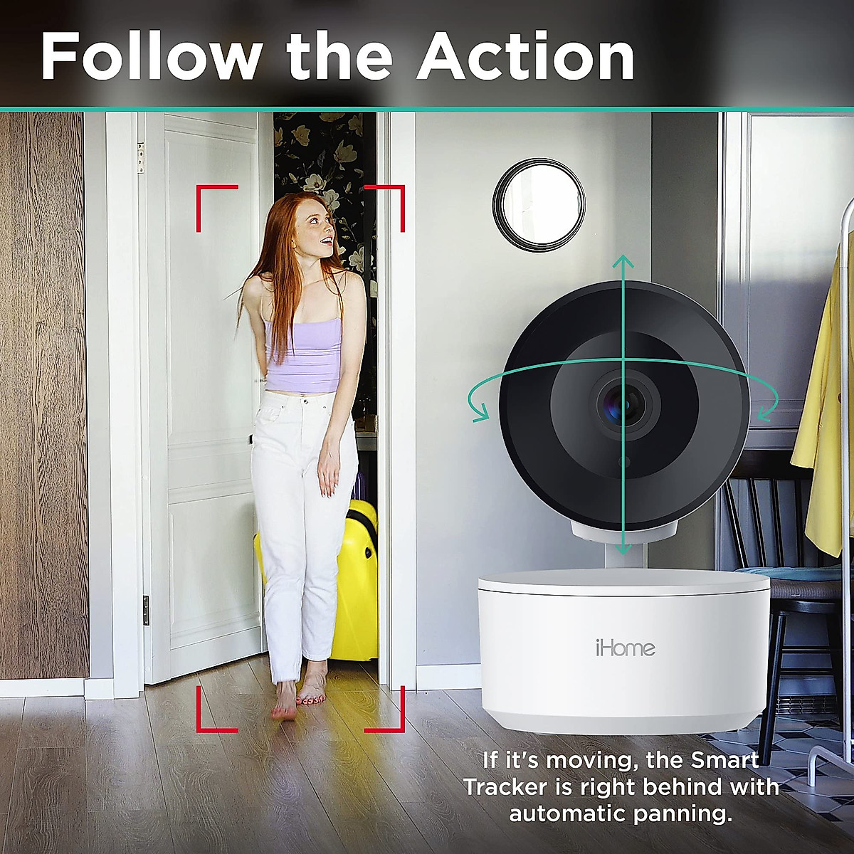 iHome Roto Smart Indoor WiFi Auto-Tracking Security Camera, Home Surveillance Cameras with 2-Way Audio, Night Vision, and Motion Alerts, 1080p HD, 2 Pack