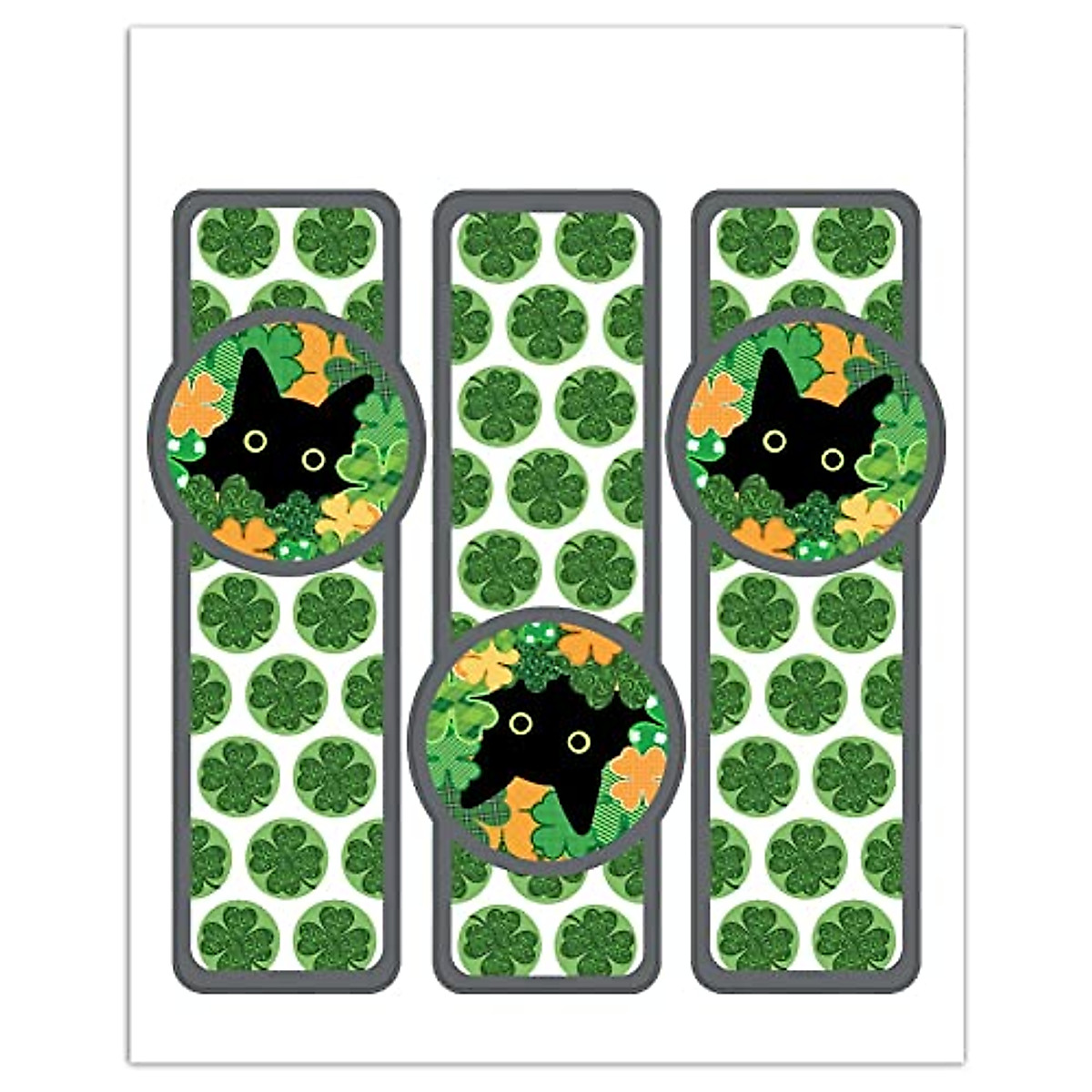 St. Patrick's Day Black Cat Shamrock Set of 3 Glossy Laminated Bookmarks