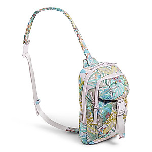 Vera Bradley Women's Cotton Utility Sling Backpack, Rain Forest Canopy - Recycled Cotton, One Size