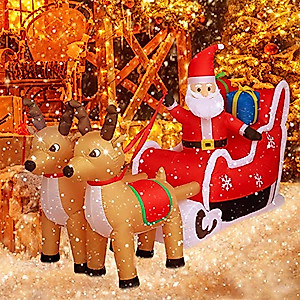 ASTEROUTDOOR 8ft Christmas Inflatable Decorations Outdoor Claus on Sleigh with Two Blow Up Built-in LED Indoor Yard Decor Lighted for Holiday Season, Quick Air Blown, 8 Feet Long, Santa w/Reindeer