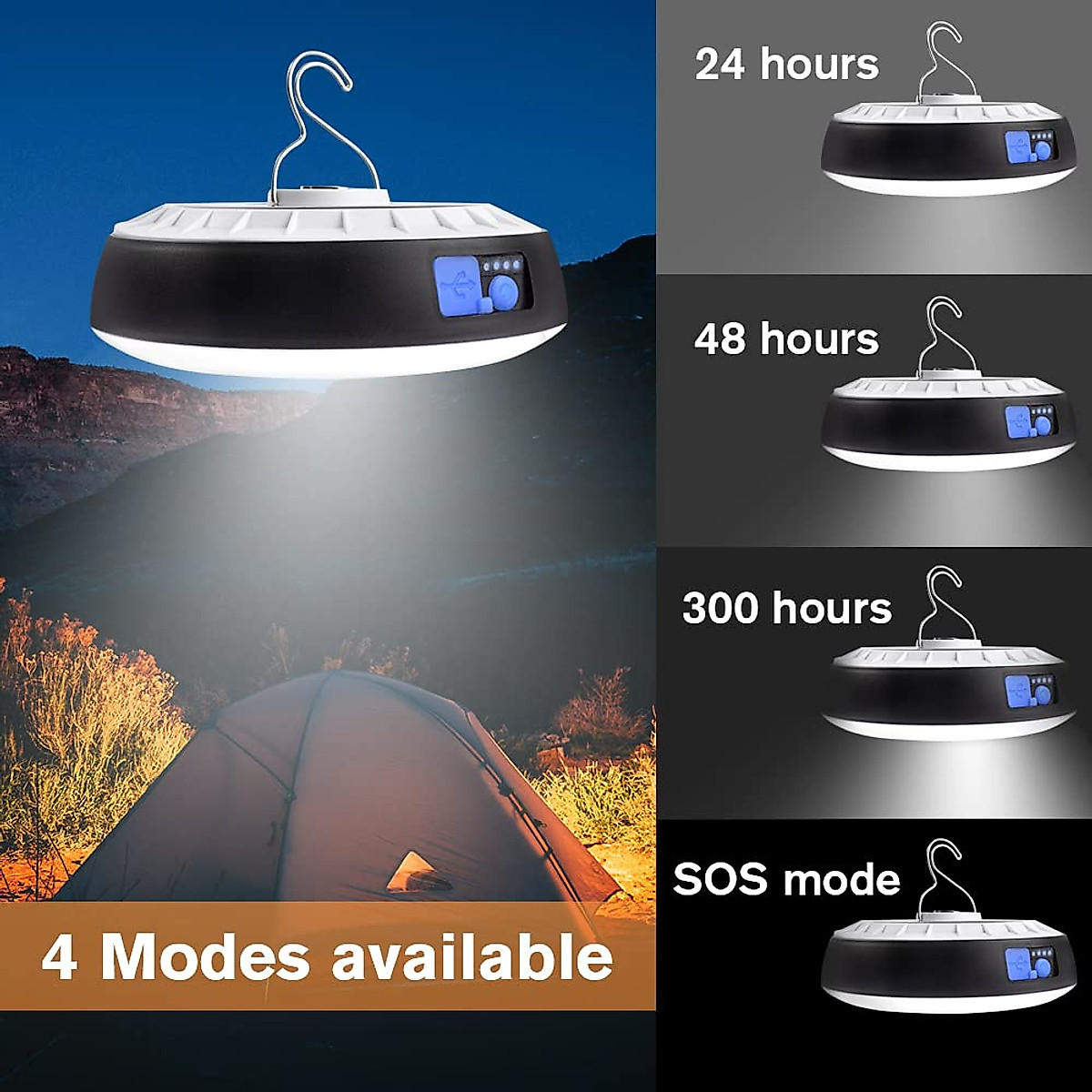 Ainiv USB Solar Camping Light, LED Rechargeable Camping Lanter with Remote Control, IPX4 Waterproof Rechargeable Tent Light 30W with Magnet for Camping, Hiking, Outage, Hurricane, Emergency