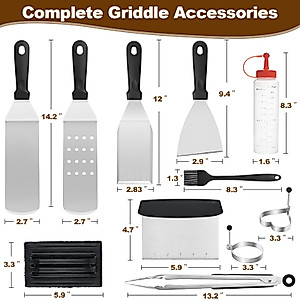 14PCS Griddle Accessories Kit, Flat Top Grill Accessories Set for Blackstone and Camp Chef, Grill Spatula Set with Enlarged Spatulas, Scraper for Outdoor Barbecue