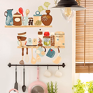 Uonlytech Window Decals 2pcs Cartoon Kitchen Quotes Wall Decal Cooking Utensils Wall Art for Kitchen Dining Room Fridge Restaurant Decor