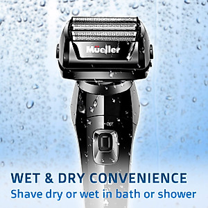 Mueller Razor for Men, 5-Element Cutting System, Wet/Dry, Rechargeable, Precision Trimmer, LED, 40,000 Cross-Cutting Actions/Min For Closest Shave