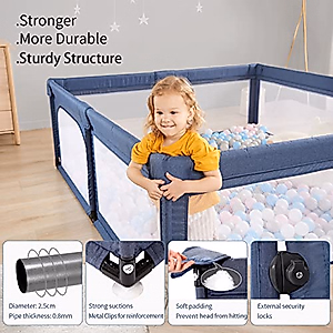 Baby Playpen with Swing Door for Adults, Play Pens for Babies 59 * 79in Large Play Yards, Baby Playpen for Toddler, Safety Kids Activity Center, Cholena Breathable Mesh Playpen, Navy Blue
