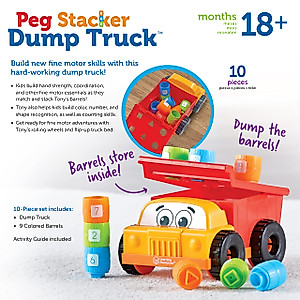 Learning Resources Tony the Peg Stacker Dump Truck - 10 Pieces, Ages 18+ months Fine Motor Skills Toy for Toddlers, Preschool Toys