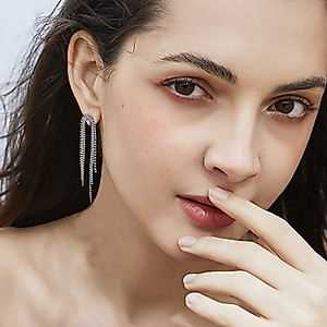 GBAHFY Fashion Long Tassel Crystal Drop Earrings for Women Geometric Full Rhinestone Earrings Statement Jewelry Gifts (Long Tassel Crystal Drop Earrings-Silver)