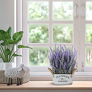 DILATATA Lavender Flowers Artificial Lavender Decor Fake Lavender Plant in Wooden Pot Faux Plants in Pots for Rustic Home Bathroom Table Centerpieces Wedding Decor Potted Lavender Flower Purple Decor