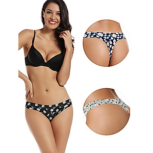 Seamless Women Underwear Thongs Multipack,No Show Ladies Thong,Invisible No Line Breathable Comfortable Panties Undies,Womens No Seam Soft Wide Gusset Tanga,Floral Microfiber Legging Underpants,5-Pack