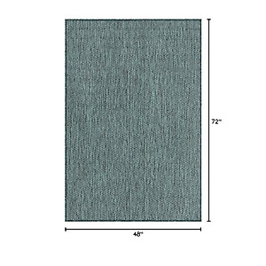 Rugs.com Outdoor Solid Collection Rug – 4' x 6' Teal Flatweave Rug Perfect for Entryways, Kitchens, Breakfast Nooks, Accent Pieces