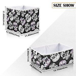 Sugar Skulls Flowers Basket Cube Storage Bins Fabric Storage Baskets Collapsible Decorative Storage Box with Handles Organizer Bag for Shelf Closet Toy Gift 15 x 11 x 7