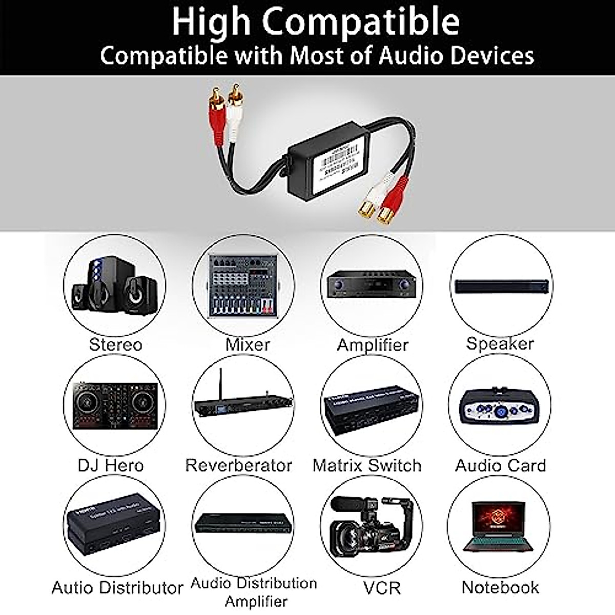 RCA Noise Filter Hum Eliminator (No Reduce Bass) Ground Loop Isolator ...