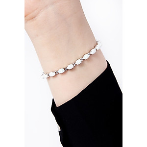 Silver Smile 925 Sterling Silver Opal Gemstone Bracelets Gift for Women Mom Wife and Girls|Attractive Tennis Bracelet in 7.25" Length with Secure Lock |Comes in a Suede Pouch