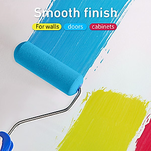 Mister Rui-Foam Paint Roller, 4 Inch-8 Pack Paint Roller Kit, Complete 4" Mini Paint Roller Kit with Small Foam Paint Roller Covers, Frame, Tray, and Liner for Professional Painting Results