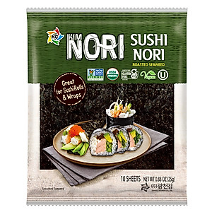 KIMNORI Sushi Nori Seaweed Sheets – 10 Full Size USDA Organic Yaki Roasted Rolls Wraps Snack 100% Natural Laver Gluten Free No MSG Non GMO Vegan Kosher 25 Gram 0.88 Ounce 김 のり 海苔 紫菜
