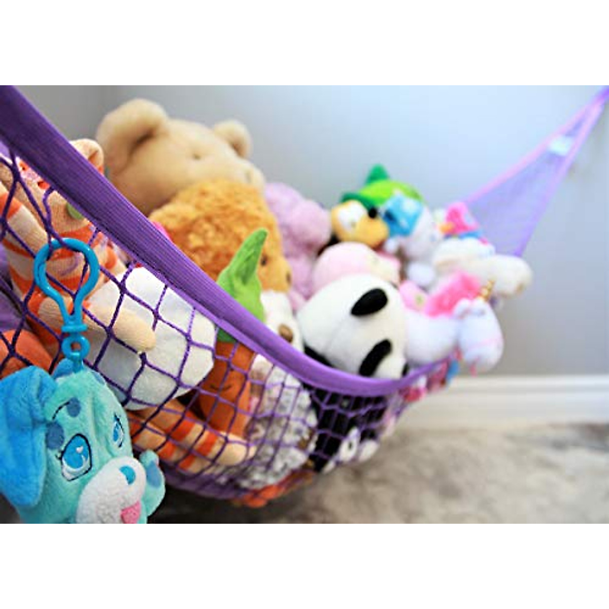 MiniOwls Storage Hammock Stuffed Toys Organizer - Fits 30-40 Plush Animals. Great Gift for Boys and Girls. Instead of Bins and Toy Chest – Displays Teddies Easily. (Purple, X-Large)