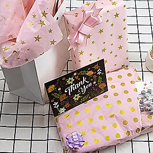 MR FIVE 60 Sheets Pink and Gold Tissue Paper Bulk,20" x 14",Pink Tissue Paper for Gift Bags,DIY and Crafts,Gold Star Gold Polka Dot Gift Tissue Paper for Baby Shower,Weeding,Birthday,Holiday