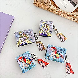 LUCKESSA Beautiful Girls Red Hairs Mermaid Princess Stripe Surface Earphone Case for AirPods Pro, Soft IMD Strong Protection Wireless Charging Earbud Cover Protective Skin +Mermaid Keychain