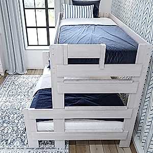 Plank+Beam Rustic Wood Bunk Bed, Solid Wood Twin-Over-Full Bed Frame, Heavy-Duty Bunk Bed for Adults, No Box Spring Needed, White Wash