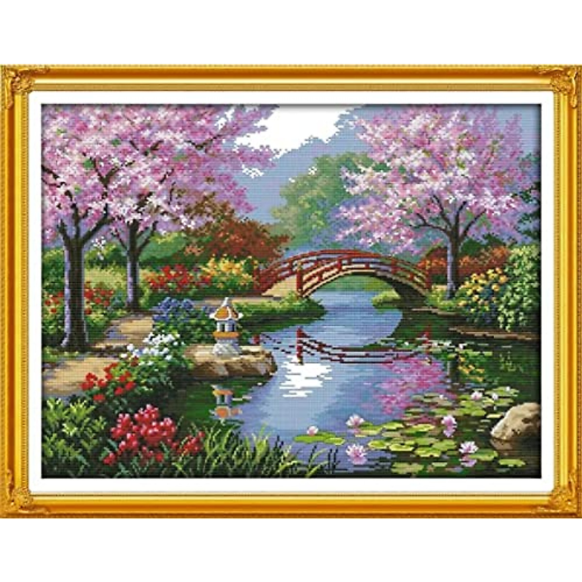 Dimensean Stamped Cross Stitch Kits Full Range of Embroidery Patterns Starter Kits for Beginners Adult or Kids DIY Cross Stitches Needlepoint Kits 11CT-Park Scenery 15.7x21.3 inch