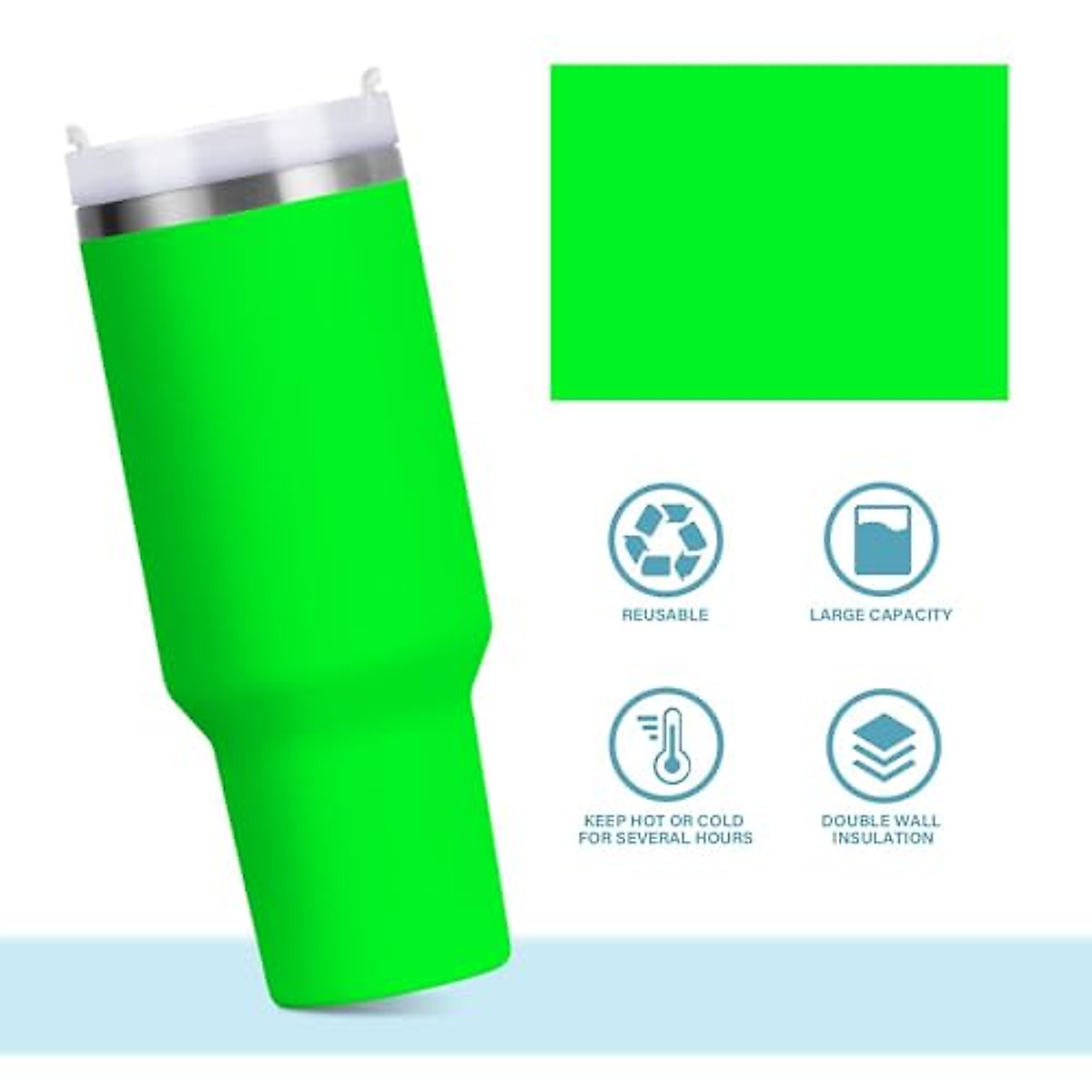 MCHIVER Neon Green Tumbler with Lid and Straw 40 oz Insulated Water Bottle Leakproof Water Tumblers for Hot and Cold Drinks