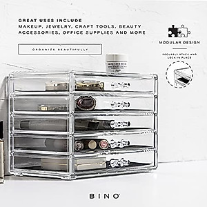 BINO THE MANHATTAN SERIES Acrylic Makeup Drawer Organizer- 5 Drawers | Clear Beauty Organizers and Storage| Cosmetic & Makeup Drawer| Home Organization| Jewelry & Vanity Accessories Drawers