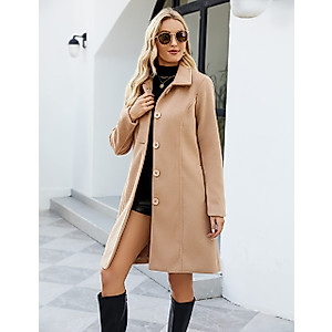 Springrain Womens Pea Coat Elegant Overcoat Single Breasted Winter Coat Dress Coat with Pockets(Camel-M)
