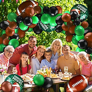 97 Pieces Football Balloons Set 6 Pieces Football Field Foil Balloons 90 Pieces Latex Balloons and Long Balloon Strip for Sport Themed Football Themed Birthday Party Decorations (Black, Green, Brown)