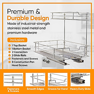 mRUB Pull Out Cabinet Organizer – Sliding Shelf Under Sink 2 Tier Organizer for Kitchen, Bathroom, Pantry – Heavy Duty Slide Out Shelves Storage Organizer (16.33” x 11.33” x 13.23”)