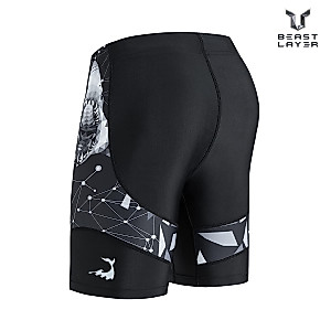 Men's Rash Guard Swim Shorts Compression Swimming Jammer Cool Dry Active Swimsuit Workout Shorts Sports Tights(Shark,L)