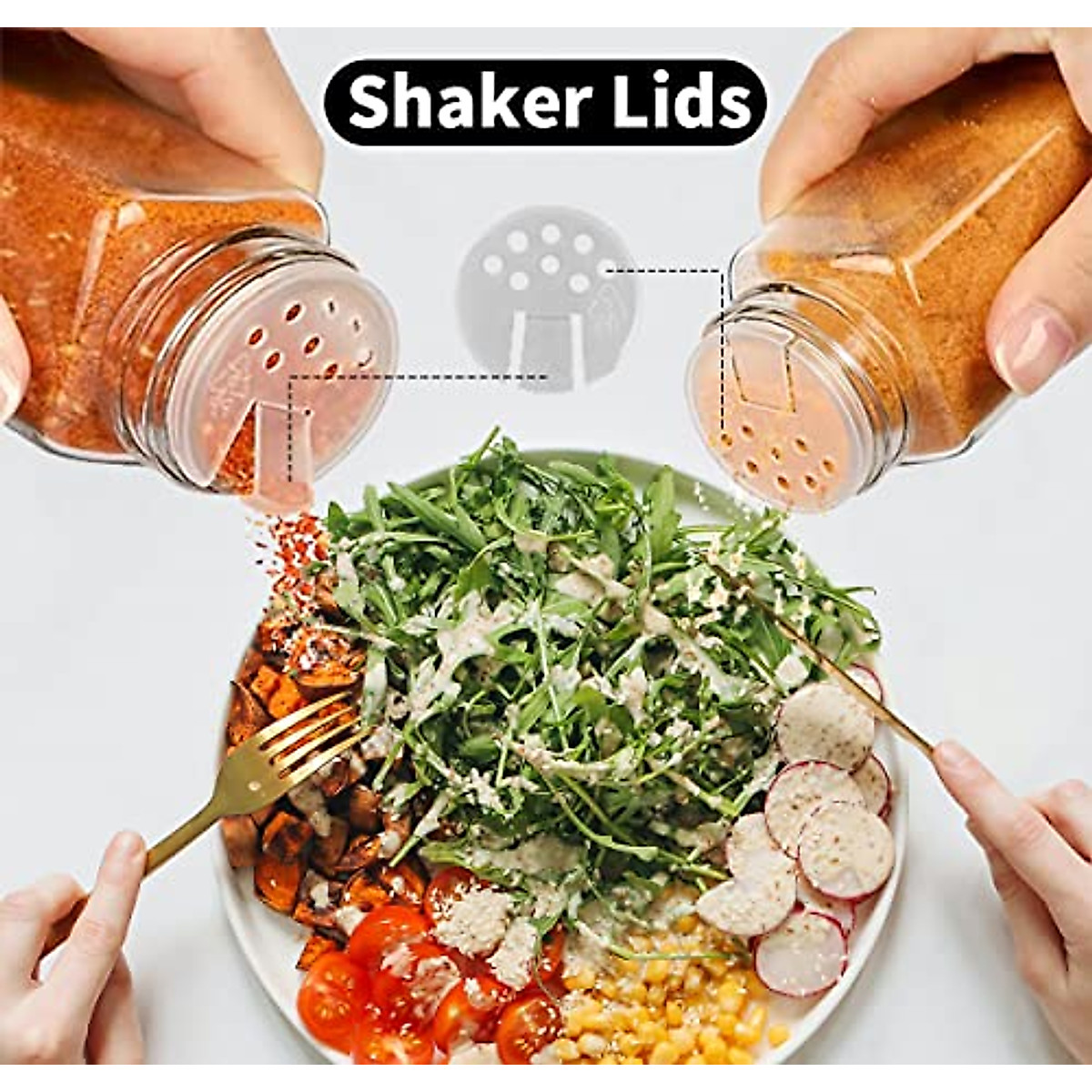 GPOVVIMX 24 Pcs Glass Spice Jars with 408 Labels, 4oz Empty Seasoning Bottles Square Containers with Black Metal Caps - Shaker Lids, Funnel, Brush and Marker Included