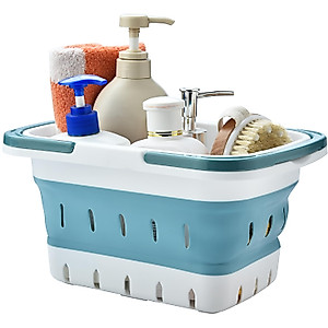 Haundry Portable Shower Caddy Basket, Foldable Caddy Basket with Handles, Collapsible Storage Organizer for Bathroom, Kitchen, College Dorm,Gym (Blue)