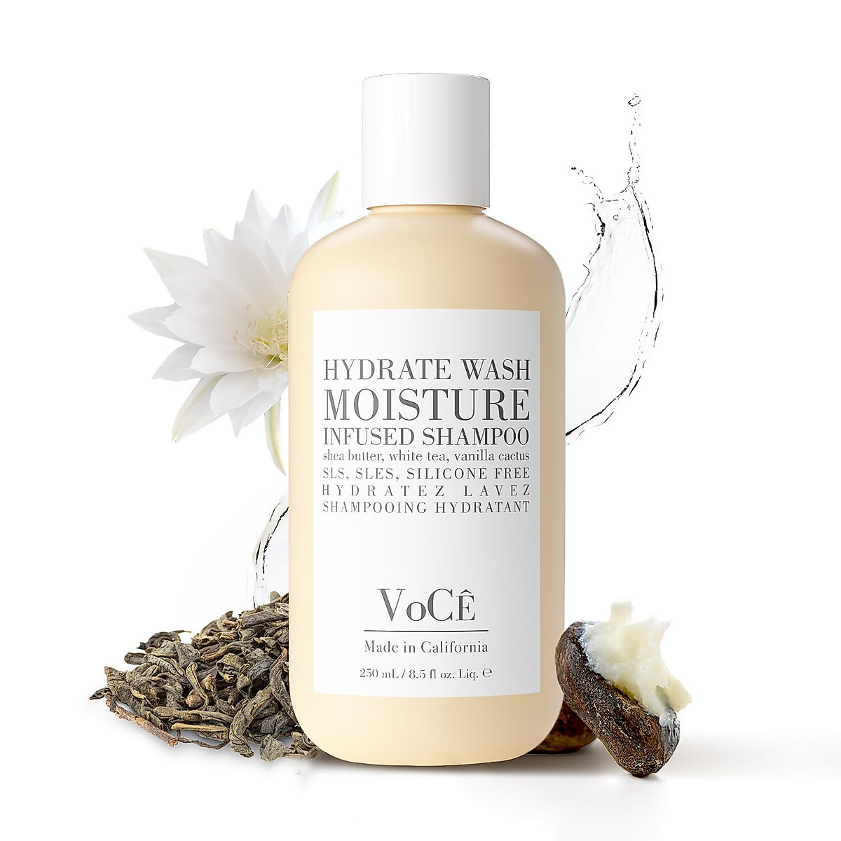 VoCÊ I Natural Hydrating Shampoo for Dry, Frizzy Hair | Moisture-Infused Vegan Shampoo for Normal to Thick Hair | Non-Toxic, Cruelty-Free with Shea Butter, White Tea, Vanilla Cactus (8.5 oz | 250 ml)