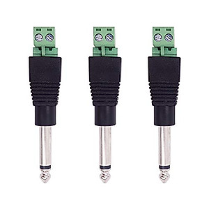 Fancasee (3 Pack) 6.35mm Replacement Repair Plug Jack TS 2 Pole Mono Male Plug 1/4" 6.35mm Solderless Terminal for Microphone Speaker Audio Cable Repair