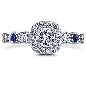 Kobelli Moissanite and Sapphire Engagement Ring 1 CTW in 14k White Gold, Size 7, White Gold