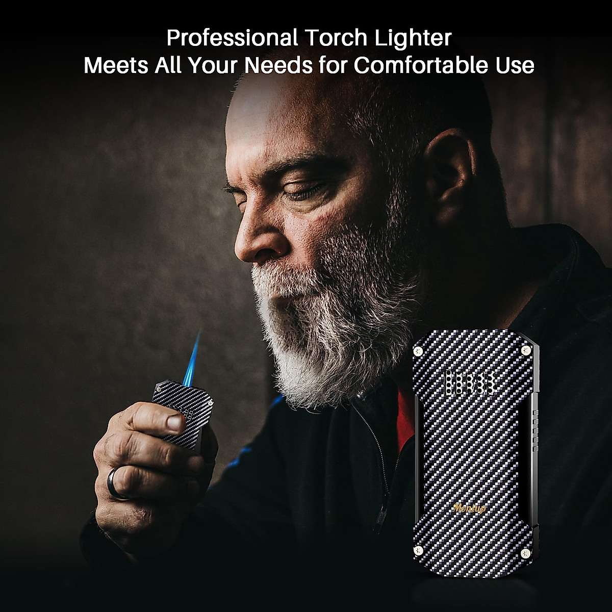 Torch Lighter with Jet Flame, 2 Built-in Punches, All-in-one Windproof Cool Lighter with Gift Box for Festival, Refillable Butane Unique Lighter for Candle, Camping, Outdoors